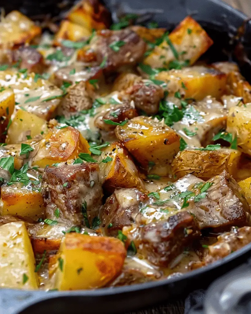 One-Pan Creamy Cheesy Meat & Potato Skillet